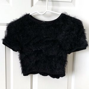 SHEIN | Tops | Fuzzy Black Crop Top Tee | Poshmark